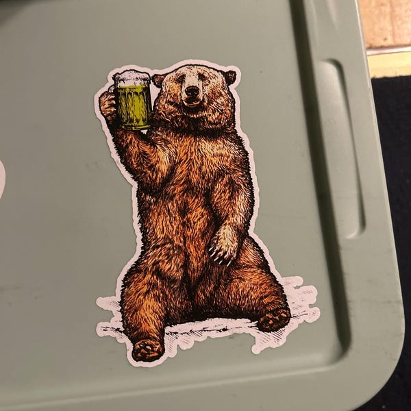 Bear Beer Sticker, Vinyl Sticker, Laptop Sticker, Yeti Cooler Sticker ...