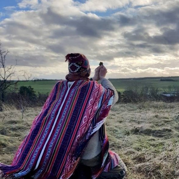 Large Peruvian Alpaca Shawl With Tawantinsuyo and Rainbow Colors ...