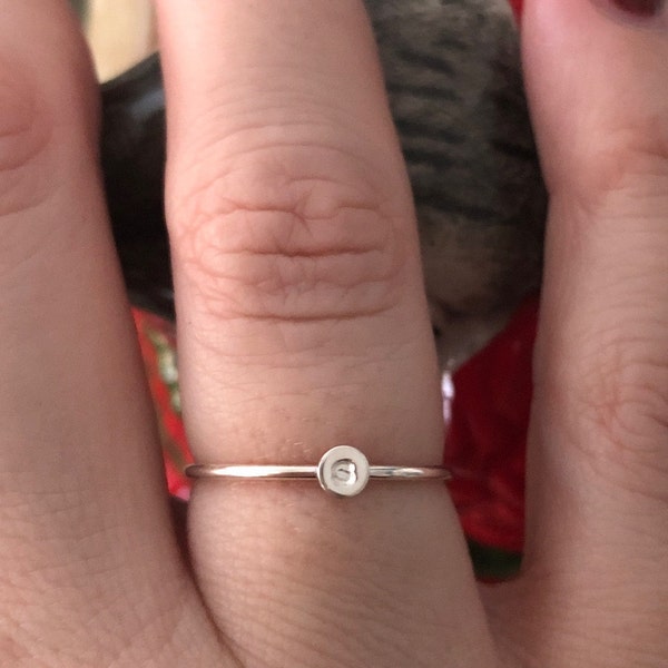 Tiny Initial Ring Stacking Initial Ring Small Gold Initial Ring Silver Stacking Ring ...