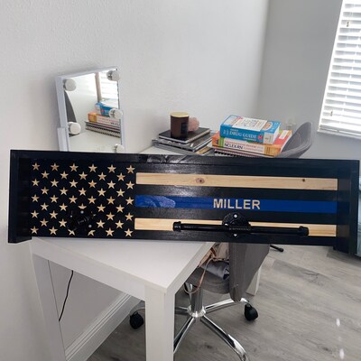 Engraved Personalized Police Gear Rack Thin Blue Line Galvanized Steel ...