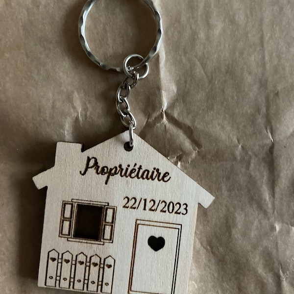 Customizable Wooden House Key Ring, Housewarming Gift, Personalized ...
