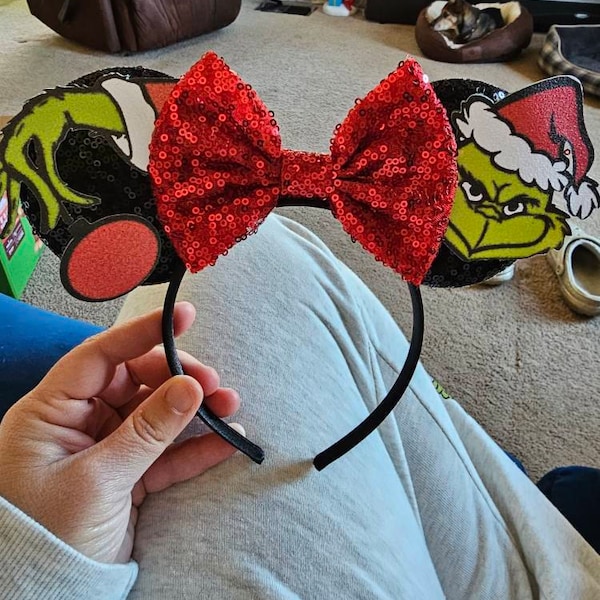 Minnie Mouse Ears, Christmas Holiday Minnie Ear, Grinch Minnie Mouse ...