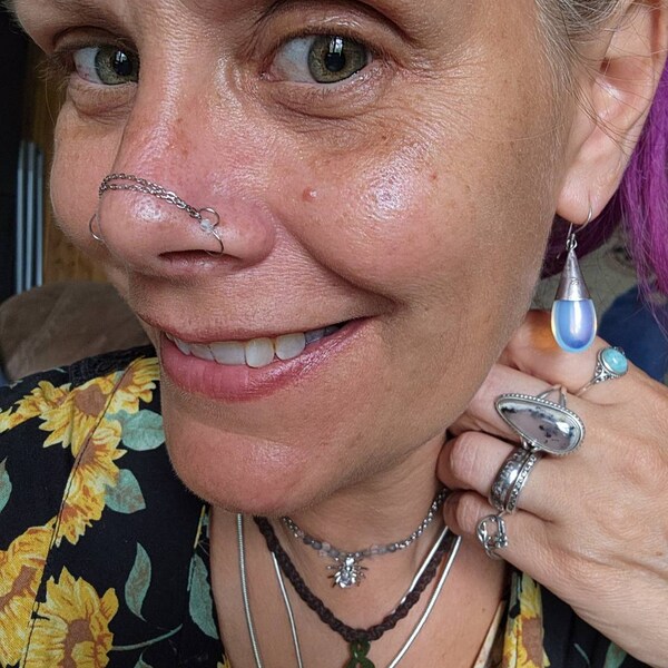 FAUX Nose Chain [double Chain With Real Moonstone] - Etsy