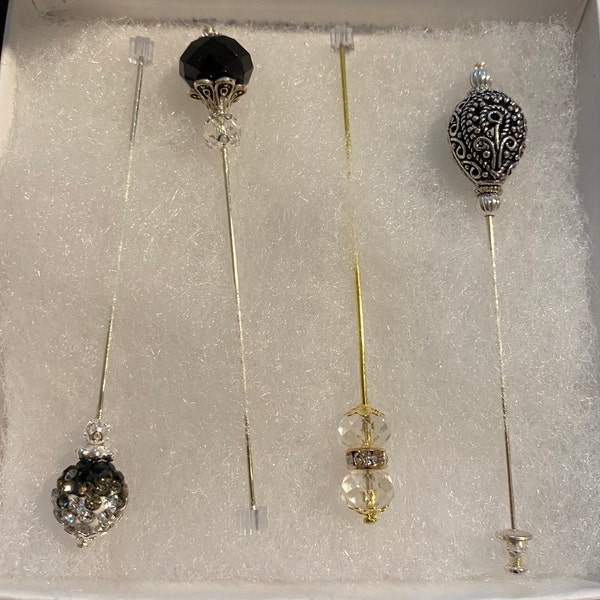 Black and White Glass Beaded Silver Plated or Gold Finished 3 Inch ...