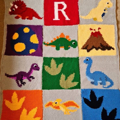 INSTANT DOWNLOAD Dinosaurs Crochet Graph Crochet Pattern Baby Blanket ...