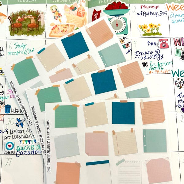 12 Sticky Note Planner Stickers, Notepad Planner Stickers, Blank Doodle ...