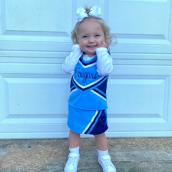 Light Blue & Navy Cheer Uniform, Customized Cheerleading Uniform, Girls ...