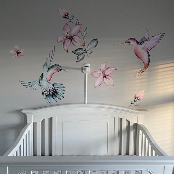 Watercolor Hummingbird With Flowers \ Wall Decal \ Removable Wall ...