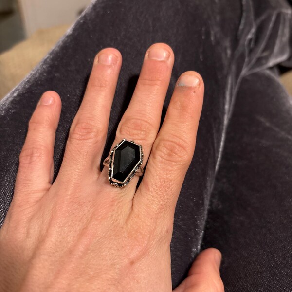 Garnet Coffin Shape Ring, Handmade Ring, Silver Ring, 925 Sterling ...
