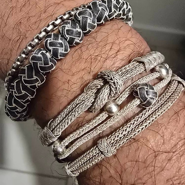 Mens Silver Chain Bracelet, Mens Jewelry, Handknitted Men’s Chain ...