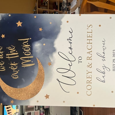 Over the Moon Baby Shower Welcome Sign Blue Baby Shower Sign - Etsy