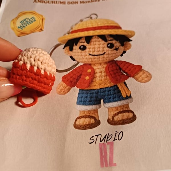 Amigurumi Luffy Keychain Pattern – One Piece Crochet Doll PDF – Monkey ...