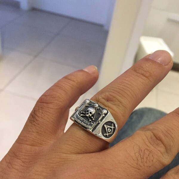 Masonic Skull and Pillars Freimaurer Sterling Silver Ring All Size ...