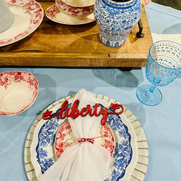 Patriotic Words - Table Word Cards - Dining Room Decor - Red White Blue ...
