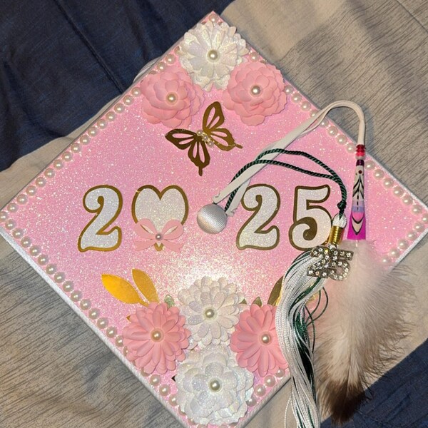 Pink Graduation Cap Topper With Butterflies and Flowers, Butterfly ...