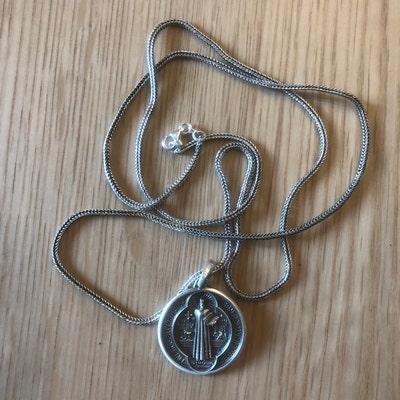 Sterling Silver Saint Benedict Necklace, Personalized Christian Saint ...