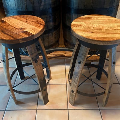 Whiskey Barrel Stave Bar Stools backless Made Entirely of Whiskey ...