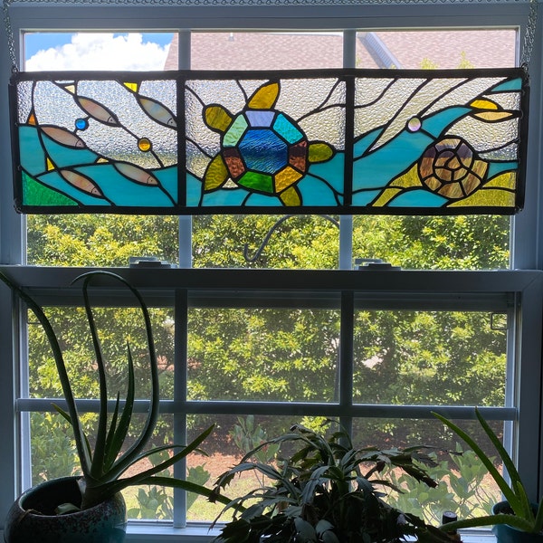 Stained Glass Abstract Transom Window Suncatcher Panel Valance 19x19 - Etsy