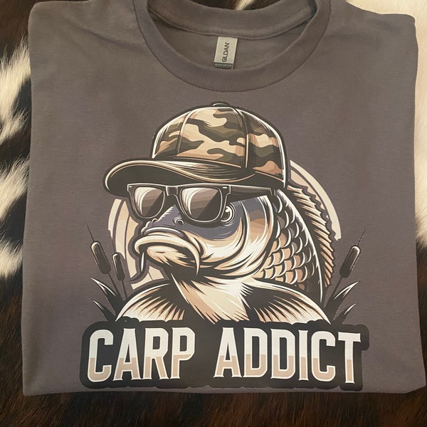 Carp Addict DTF Transfer, Funny Carp Fishing Design for Apparel, Easy ...