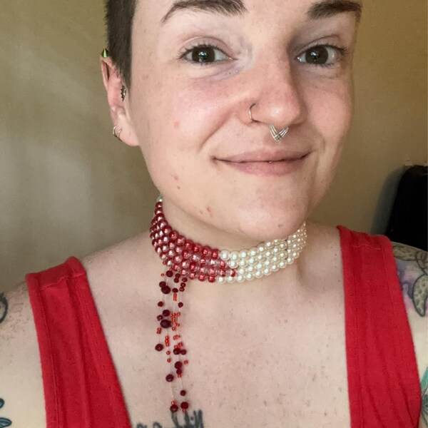 Pearl Choker,bloody Pearl Necklace,bloody Choker,handmade Jewellery ...