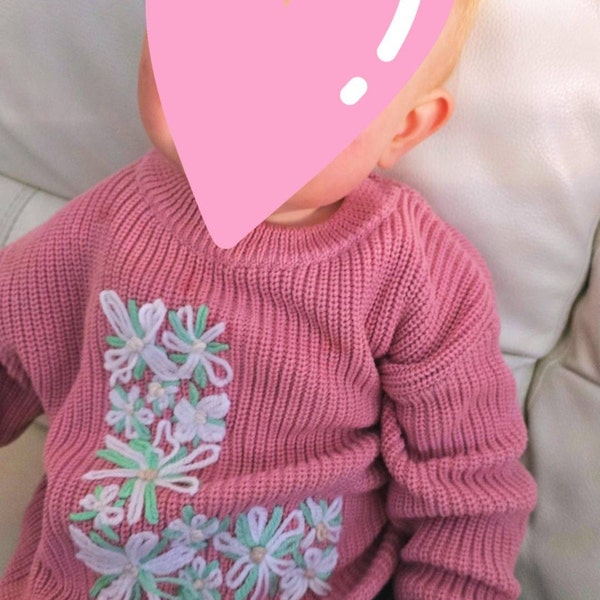 Personalised Hand Embroidered Floral Initial Jumper/sweater - Oversized ...