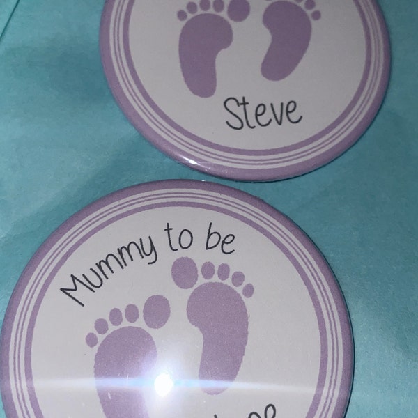 Personalised Baby Shower Badges With Baby Feet 6cm - New Baby Party ...