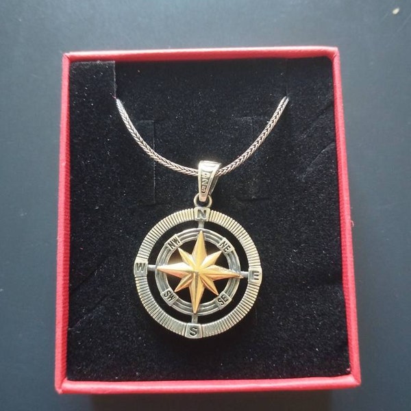 Handcrafted Sterling Silver Reversible Mens Compass Necklace, Men ...