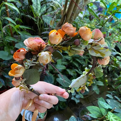 Coral Flower Crown, Bridal Flower Crown, Mustard Floral Crown ...