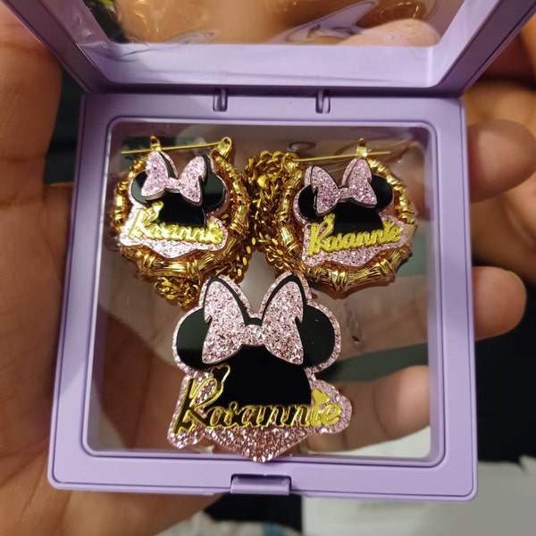 Minnie Mouse Jewelry Set, Custom Bamboo Earrings, Cartoon Name Necklace ...