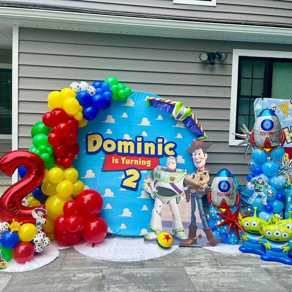 Custom Double-sided Arch Cover Cow Boy Backdrop Toy Story Birthday ...