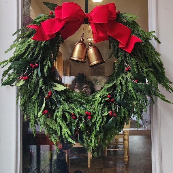 Magnolia Crescent Wreath Elegant Handmade Faux Floral Front Door Decor ...