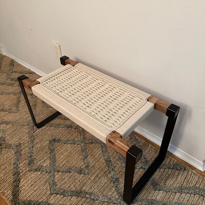 Boho Modern Woven Bench Mid Century Woven Bench Modern Entryway Bench ...