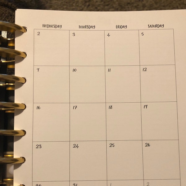 MONTHLY CALENDAR for Discbound Planners, WHIMSY Font, 12 Month Dated ...