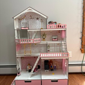 Adorable Big Gray Dollhouse With Terrace and Balcony Doll House for ...
