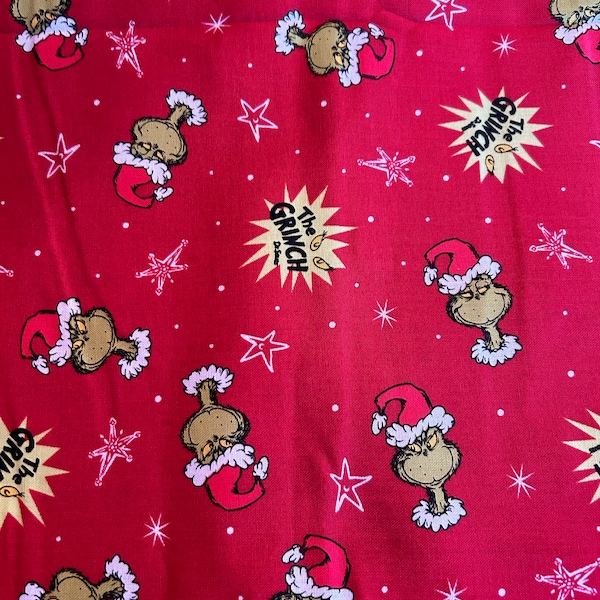 Grinch Fabric, Red Grinch Head Toss With Stars, How the Grinch Stole ...