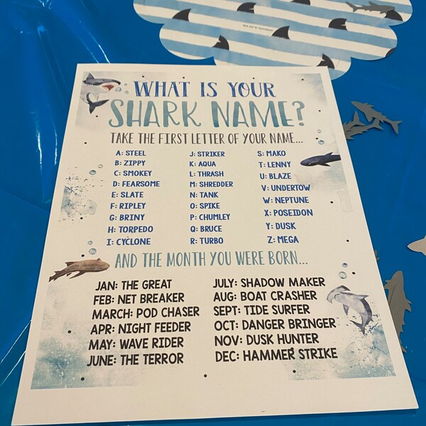 Shark Name Game Boy Shark Birthday Sign Shark Party Activity What's ...