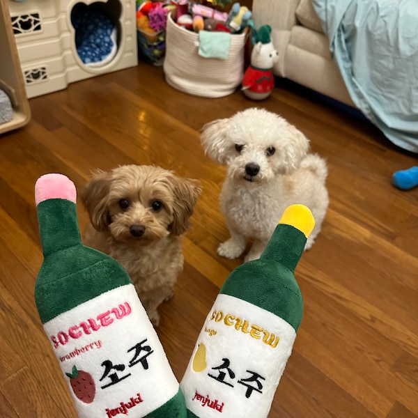 Sochew (soju) Bottle Dog Plush Toys With Squeaker - Strawberry - Grape ...