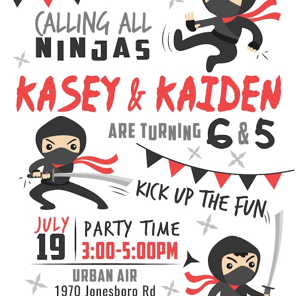 Ninja Birthday Invitation, Ninja Party Printable, Ninja Party Invite ...