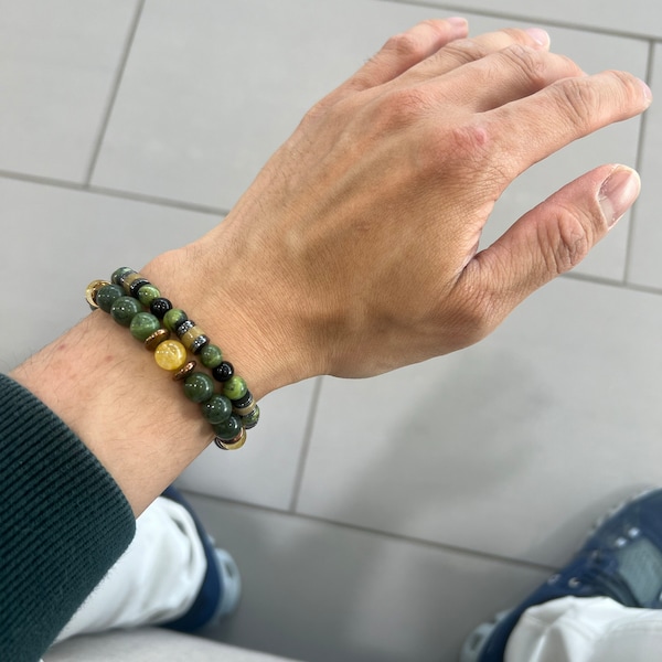 Set of 5 Real Jade Men Beaded Bracelet, Summer Jewelry for Him, Crystal ...