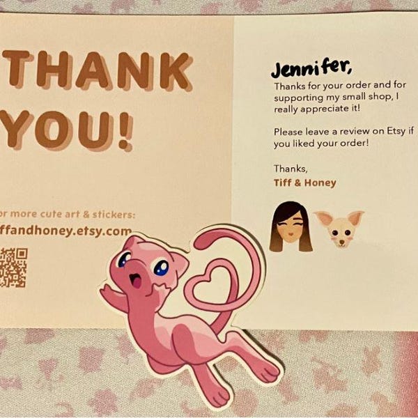 Mew Sticker | Mewtwo Decal, Legendary Psychic Type, Cute Heart Tail ...