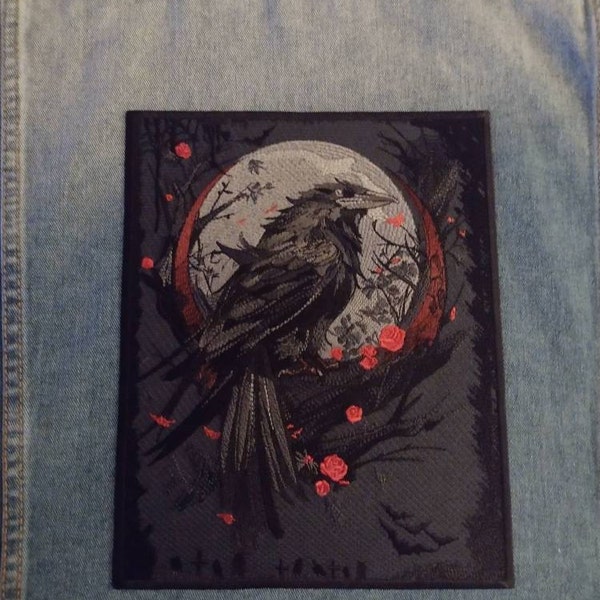Large Blue and Gold Embroidered Skull Patch With Roses, Iron-on Back ...