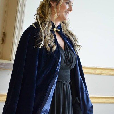 Dark Green Cloak Fully Lined With Black Satin, Hooded Velvet Medieval ...