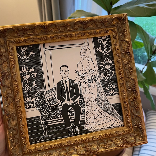 Linocut Custom Wedding Portrait Lino Custom Couple Portrait First ...