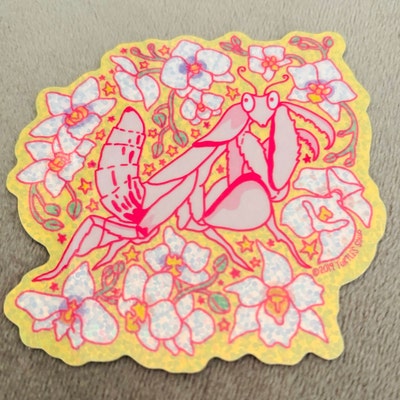 Orchid Mantis, Cute Stickers, Glitter Vinyl Sticker, Floral, Laptop ...