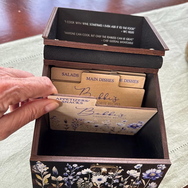 Personalized Recipe Box With Dividers & Cards Custom Wood Recipe Boxes ...