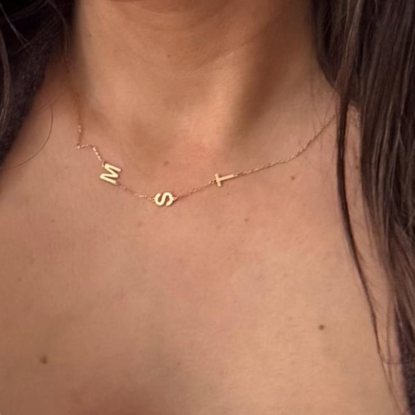 14K Solid GOLD Sideways Initial Necklace, Perfect Gift for Her ...
