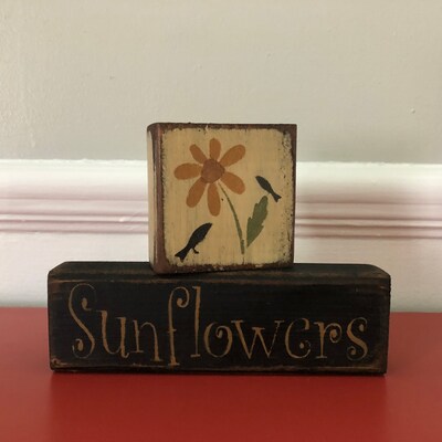 Sunflowers Primitive Block Sign - Etsy