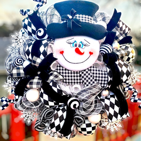 Black and White Buffalo Check Bow With Star Wreath, Winter Star Wreath ...