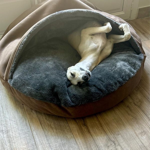 Big Dog Cave Bed Plush Boucle Puppy Donut Bed Round Calming Nesting Dog ...