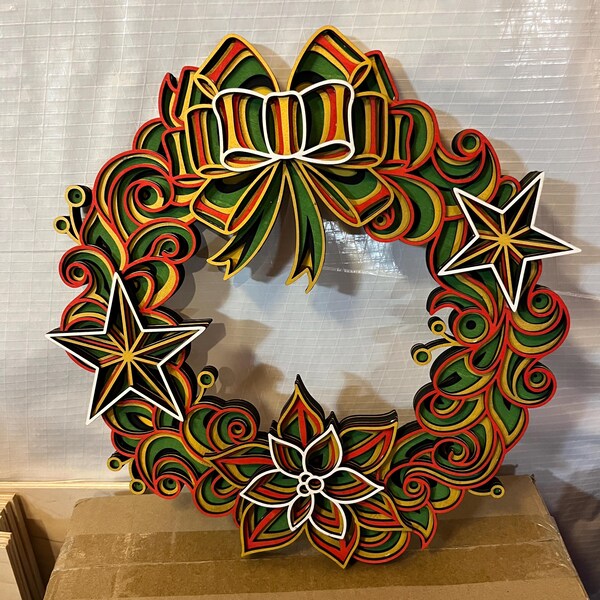 Christmas Wreath 3D Zentangle Svg Files, Multilayer Panel for Laser ...